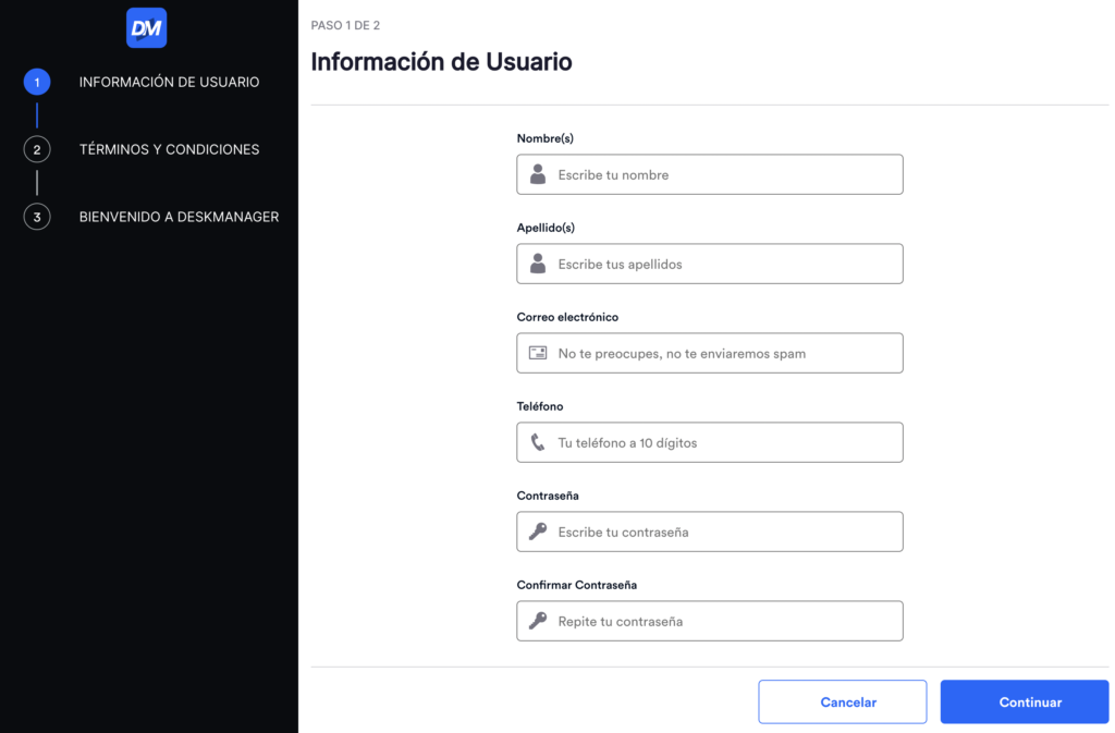 Cómo crear una cuenta en DeskManager