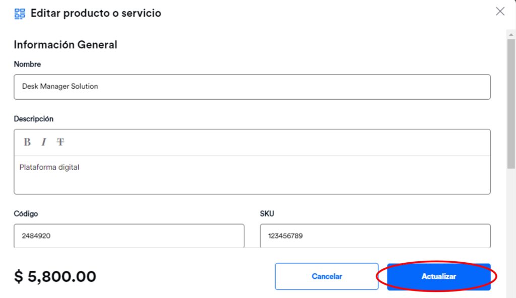 Cómo actualizar un producto/servicio